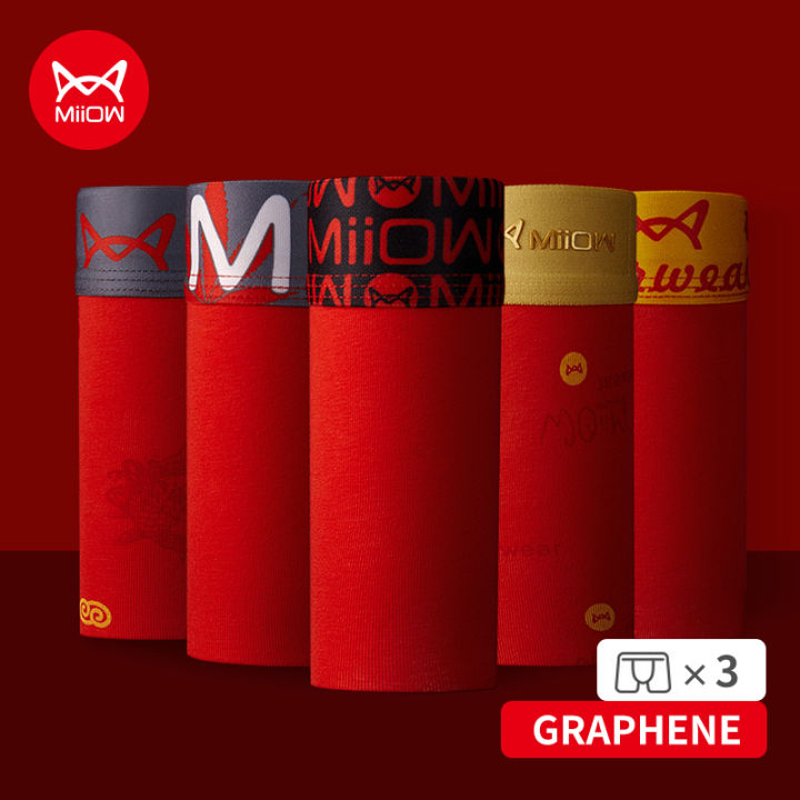 MiiOW 3 Pack Red Graphene Antibacterial Cotton กางเกงในชายเซ็กซี่บ็อก ...