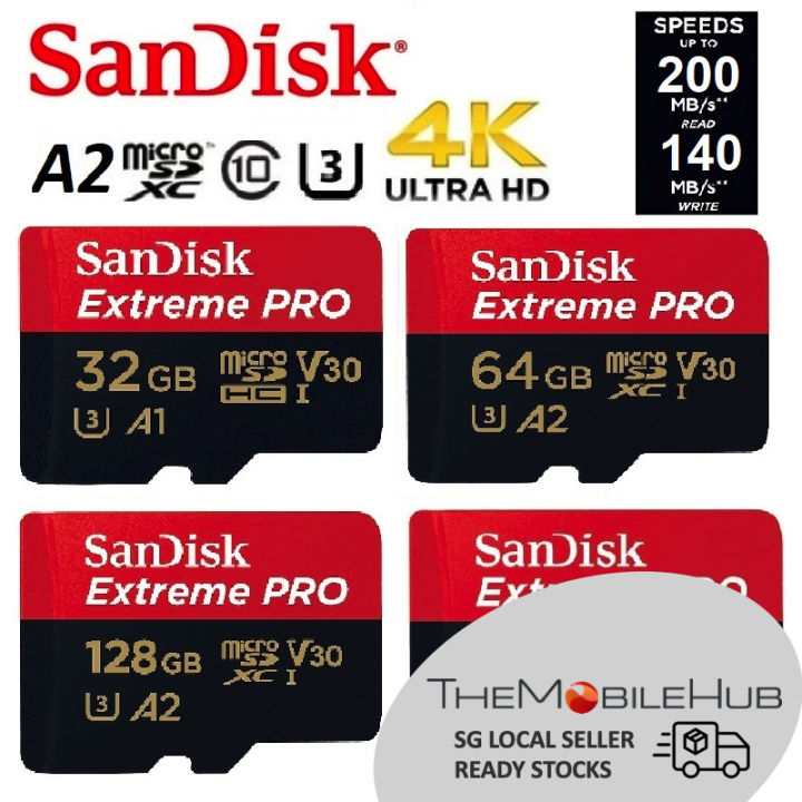 SanDisk Extreme PRO 32GB 64GB 128GB 256GB 512GB up to 200MB/S Micro SD ...