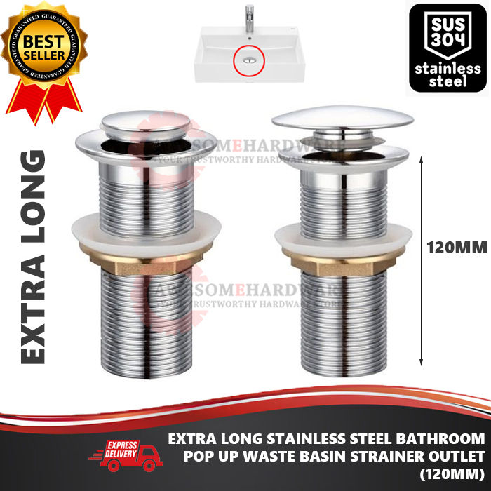 (LONG TYPE 120MM) 32MM 1-1/4" STAINLESS STEEL BATHROOM WASH BASIN PRESS ...