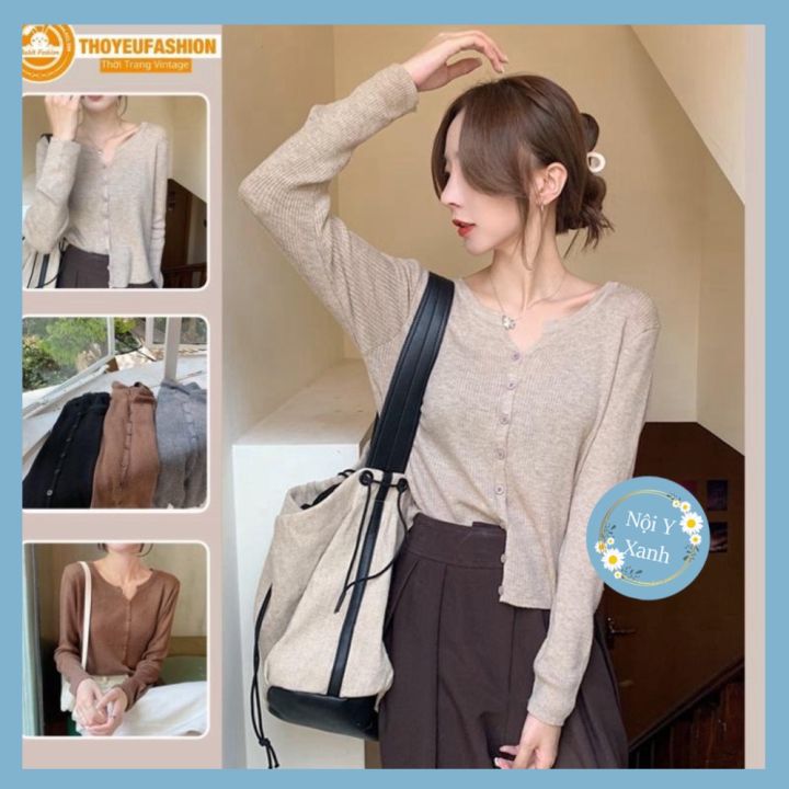 [Hoàn tiền 25%] Áo Cadigan Len Nữ Hàng Cúc Trước Form Vừa Dễ Mix Đồ Len ...