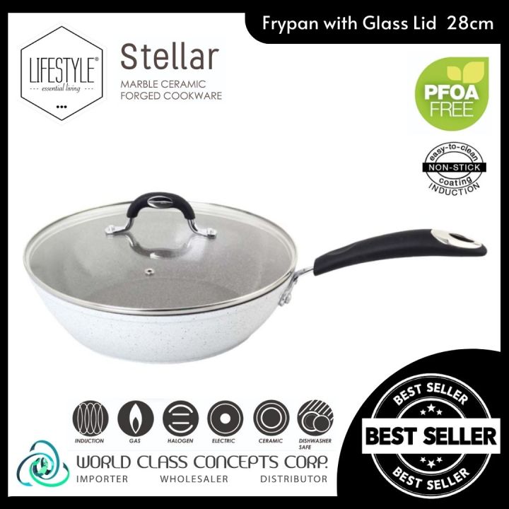 Lifestyle Cookware Stellar Non-Stick Marble Ceramic Coating 28cm Frypan ...
