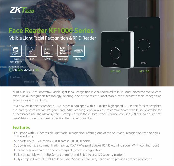 ZKTeco KF1100 เครื่องสแกนใบหน้ารุ่นเล็ก อ่านบัตร ID 125KHz รองรับ ...