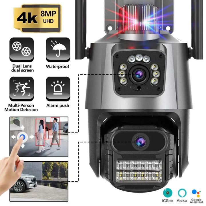 8MP 4K Wifi Camera Dual Lens Security Protection Waterproof Security ...