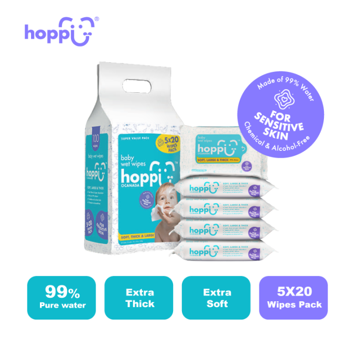 Hoppi 20 Sheets 5-In-1 Bundle Pack Baby Wet Wipes | Lazada