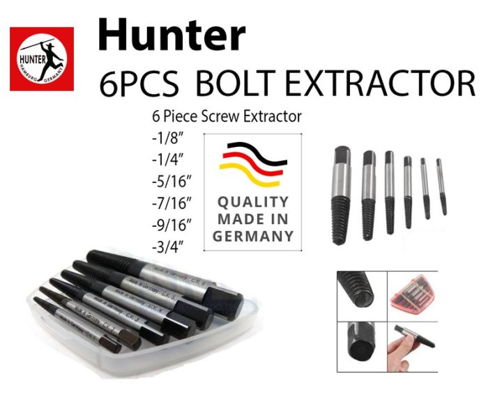 Hunter 6pcs No. 1-6 Damaged Screw Broken Bolt Extractor | Lazada