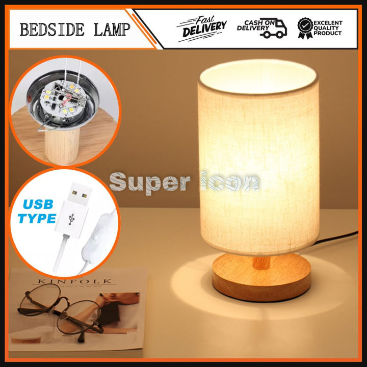 Bedside Lamp Night Light Warm White Bulb Gift Wood Table lamp Baby ...