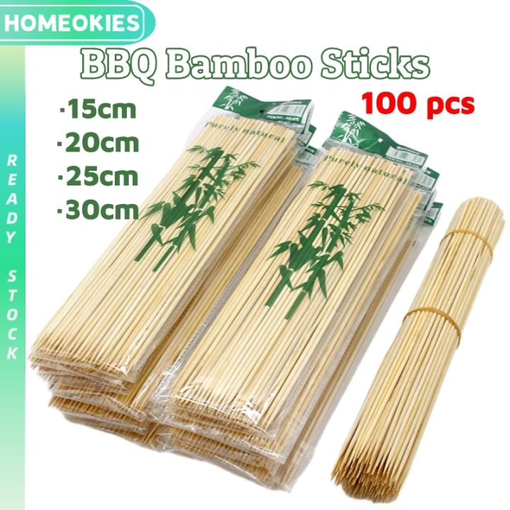 100pcs BBQ Bamboo Skewers Round 6/8/10/12 Inch BBQ Stick Disposable ...