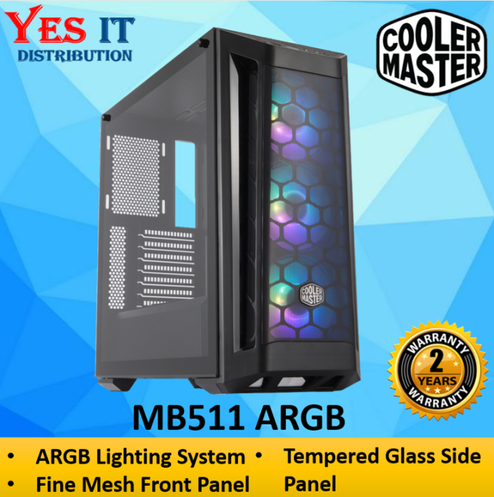 Cooler Master MasterBox MB511 ARGB ATX Tempered Glass Mid-Tower Casing ...