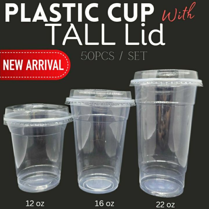 50pcs Plastic Cups with TALL Lid Set 95mm for Milktea Iced Coffee ...