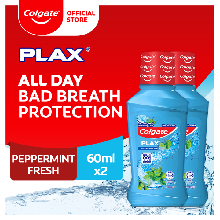 Colgate Plax Antibacterial Mouthwash Peppermint Fresh 60mL, pack of 2 ...