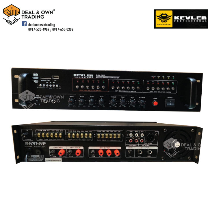Kevler BGM-500X 450W Multi-Zone Mixing PA Bluetooth Amplifier with 15-Zone Speaker Selector ...