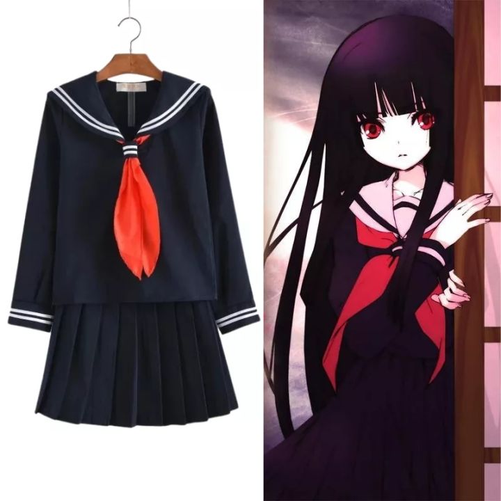 Anime Hell Girl Enma Ai School Sailor Uniform Suit JK Student Top Dress ...