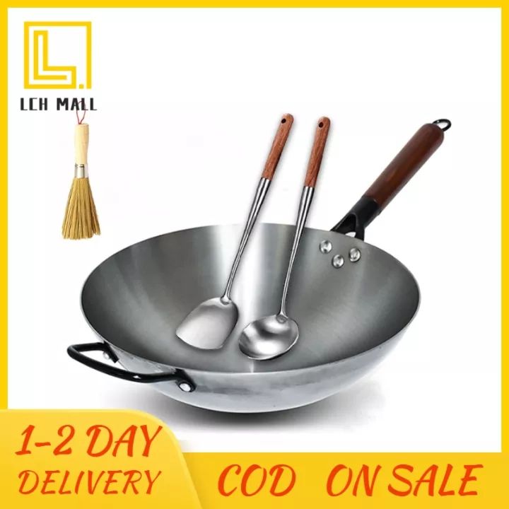 LCH MALL Chinese Wok pan non stick original cast iron carbon steel ...