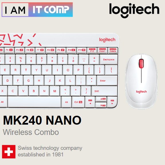 Logitech MK240 Nano Wireless Keyboard and Mouse Combo White/Vivid Red ...