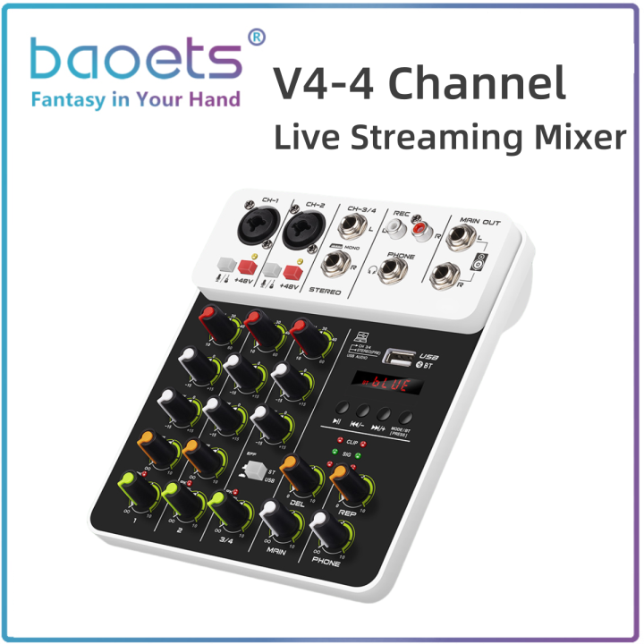 Audio Mixer 4 Channel Mixer with Effects Equalizer Bluetooth USB Player ...