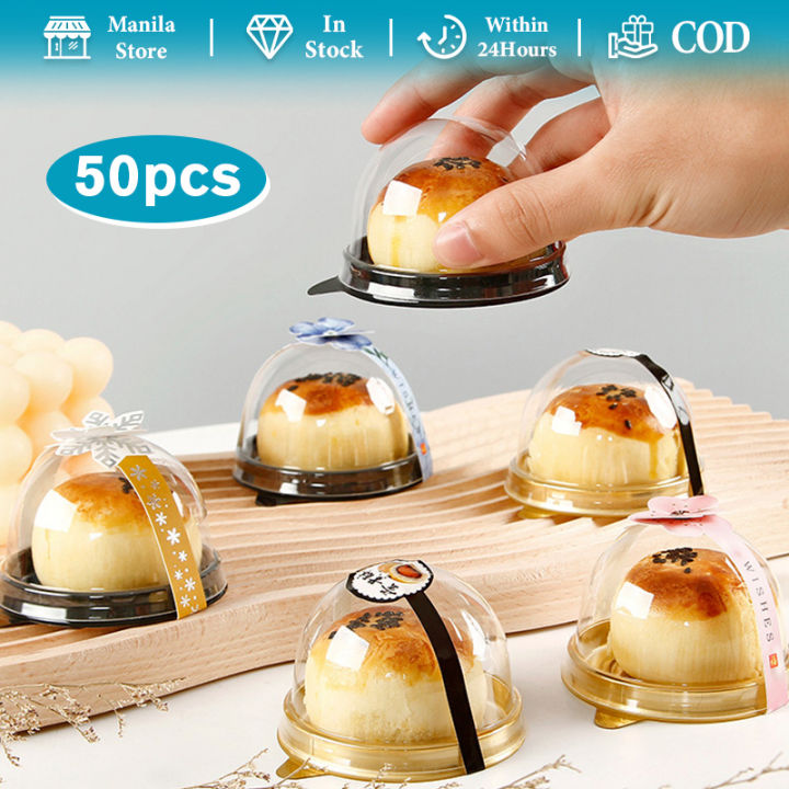 50pcs Clear Plastic Cake Packing Boxes Gold Black mini Cookies Muffins ...