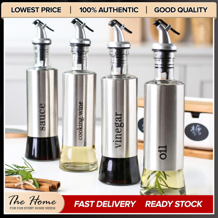 The Home 1pc 300ml Bottle Clear Glass Sauce Oil Dispenser Stainless ...