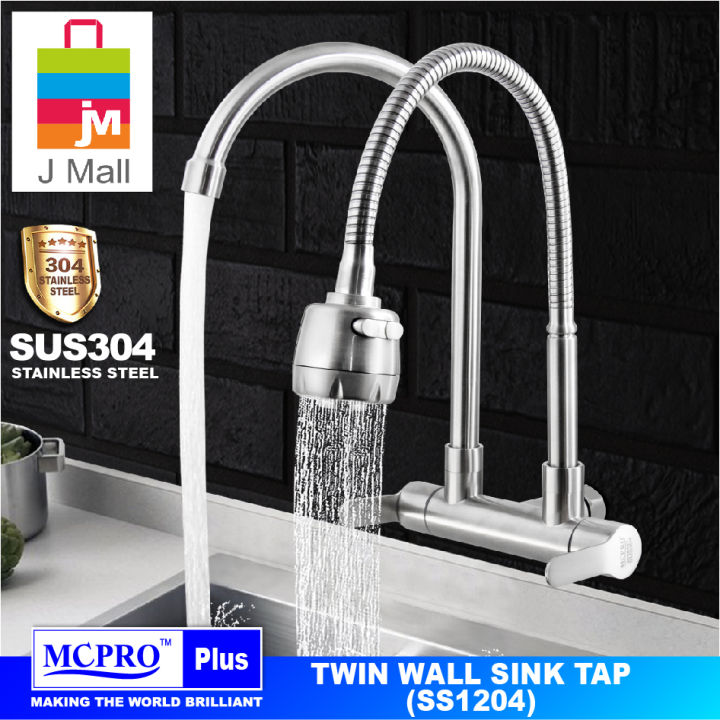 MCPRO PLUS SUS304 Stainless Steel Faucet WALL Twin Double Handle ...