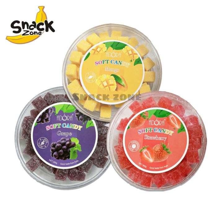 Mango-flavored fudge, fruit-flavored juice soft cake, peach-flavored ...