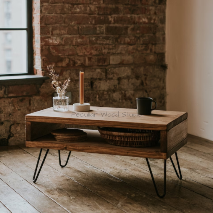 Peculiar Wood – Modern and Rustic Minimalist Center Coffee Table with ...