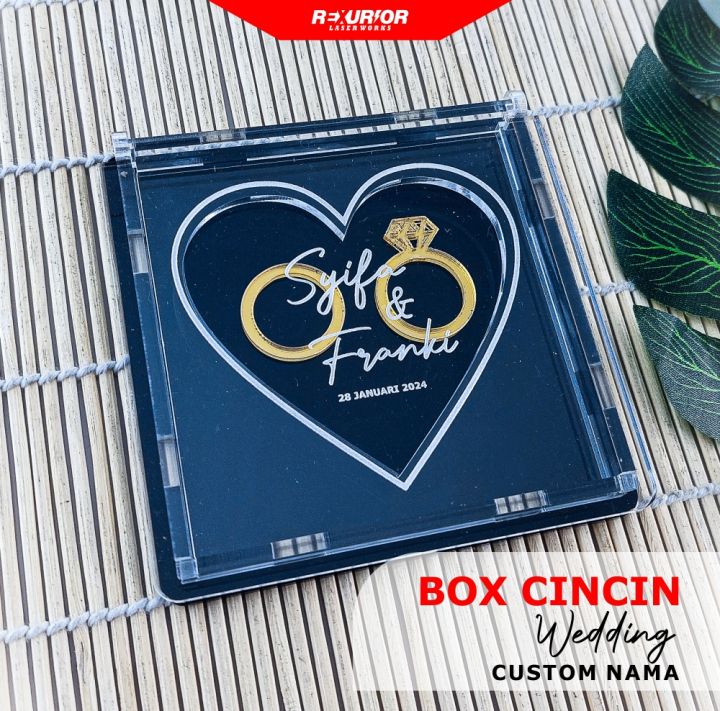 Box Cincin Wedding Akrilik Custom Nama Authentic Modern Minimalis Kotak ...