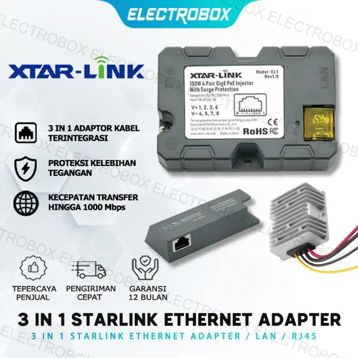 STARLINK ETHERNET ADAPTER / LAN / RJ45 Starlink PoE Injector 12V-48V/3A ...