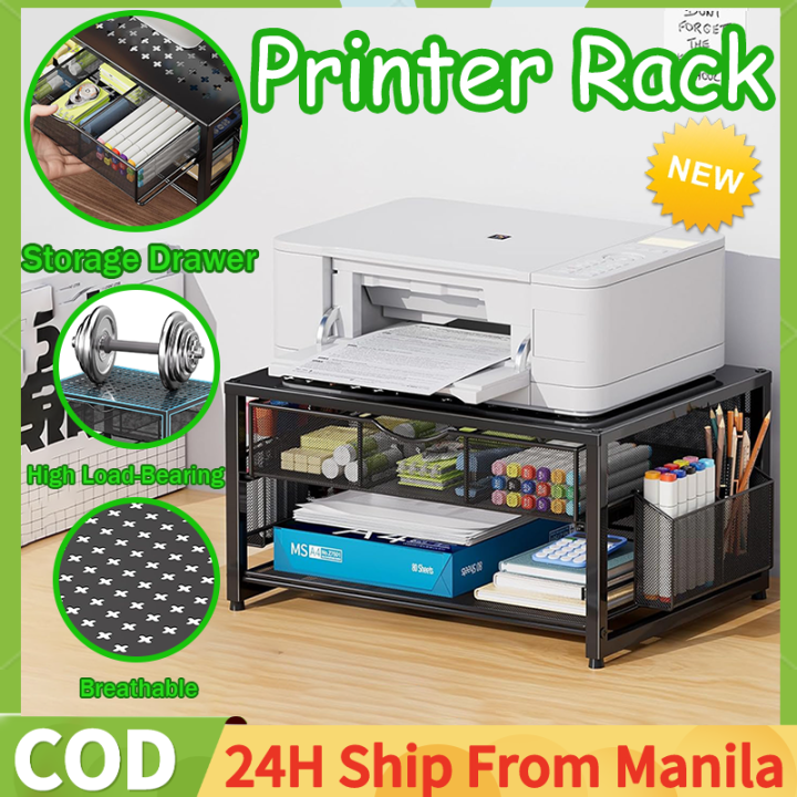 Printer Stand Rack Organizer With Drawer And 2 Pen Holders Desktop ...