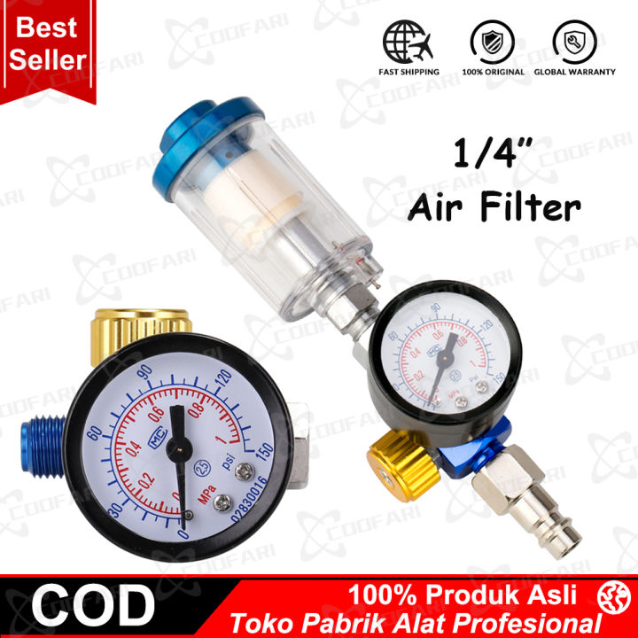 HVLP Semprot Air Regulator Pengukur Tekanan 1/4 Mini Inline Air Filter ...
