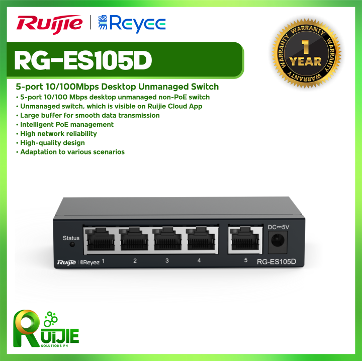 Ruijie RG-ES105D 5-port 10/100Mbps Desktop Unmanaged Switch (RG-ES105D) | Lazada PH