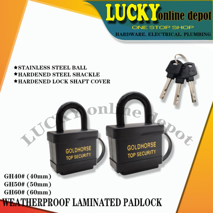 GOLDHORSE WEATHERPROOF LAMINATED RUSTPROOF PADLOCK w/ 3pcs keys | Lazada PH