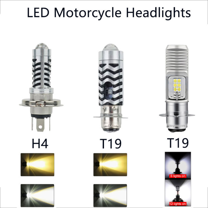 Motorcycle Headlight LED Bulbs H4 T19 White/Yellow color High Low beam With Blue Park Light ...