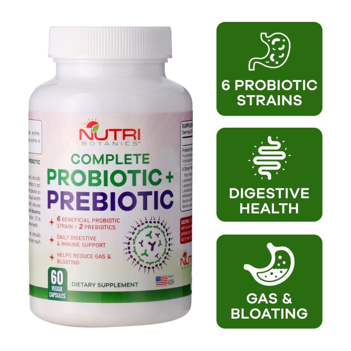 Nutri Botanics Prebiotic + Probiotics - Digestive Health Immune Health Relief Bloating Stomach ...