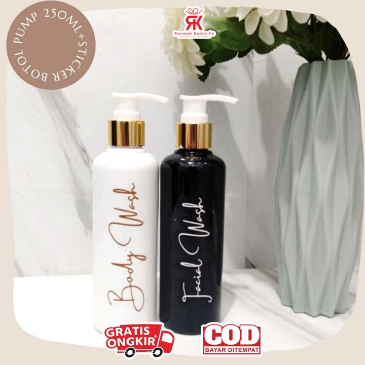 Botol pump refill 250ml gold free sticker label anti air aesthetic ...