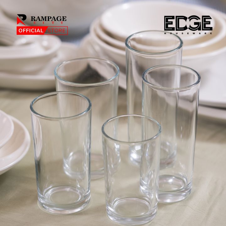 Edge Highball Glasses with Heavy Base, Clear Drinking Glasses Set of 6 ...