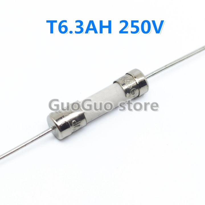 2pcs T6.3AH 250V double cap ceramic tube with lead T6.3AH250V slow blow ...