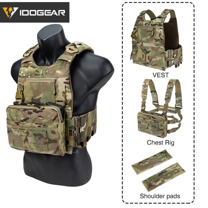 IDOGEAR Tactical Vest Set with Chest Rig Modular Lightweight Shoulder ...