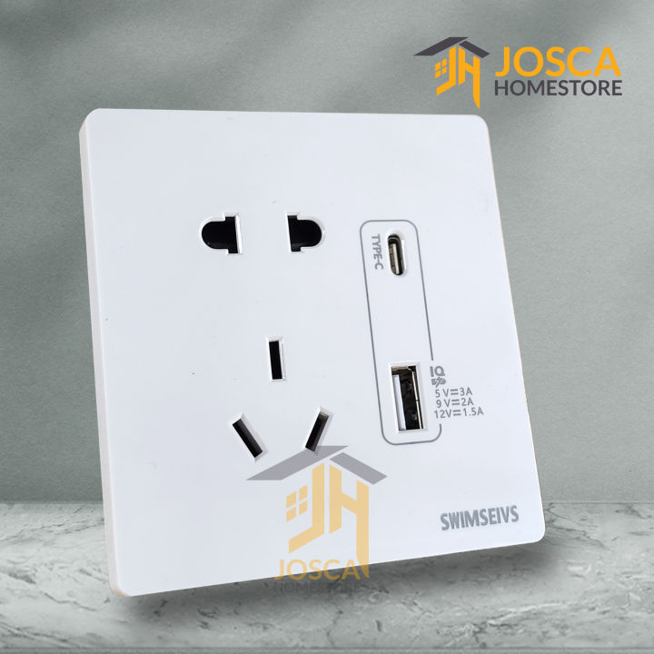 Colokan Dinding USB Tipe C Putih Stop Kontak Universal Wallplug Socket ...