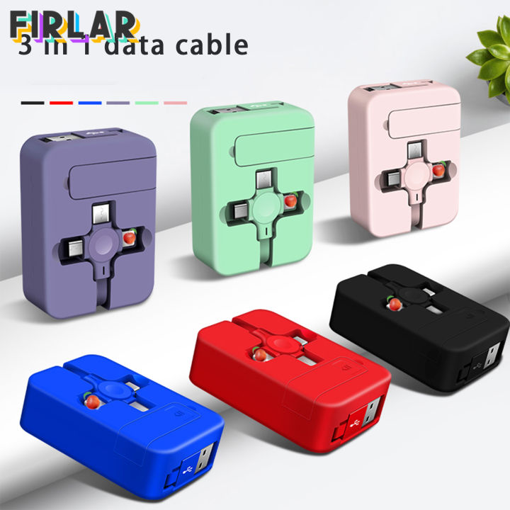 [FIRLAR] 3 In 1 Macaroon Retractable Charging Cable Phone Holder ...