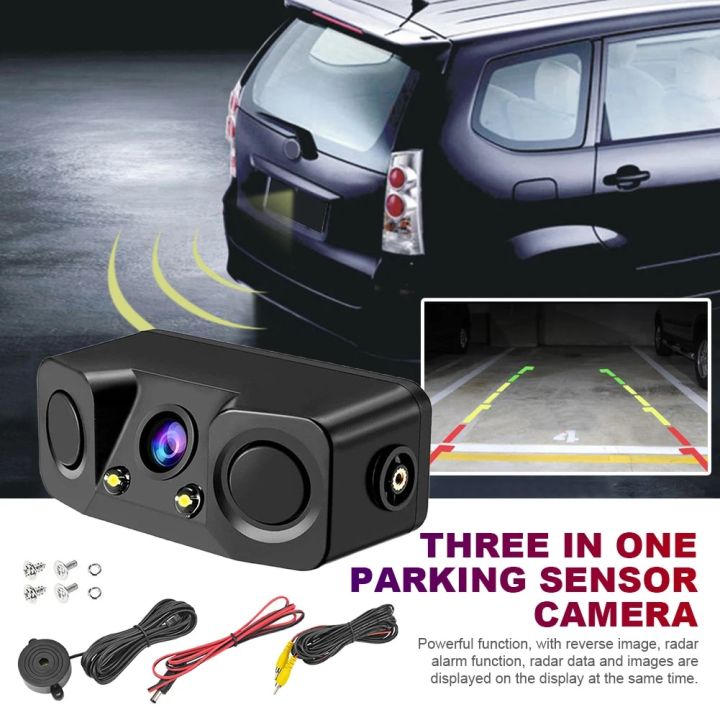【NEW】 Car Reverse Backup Radar Sensor Kit 3 In 1 Car Night Vision Rear ...