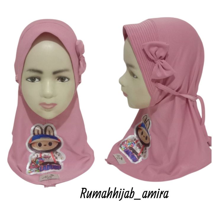 Jilbab Bayi Anak Hijab LABUBU Pita Premium Kerudung Instan Usia 0-3 ...