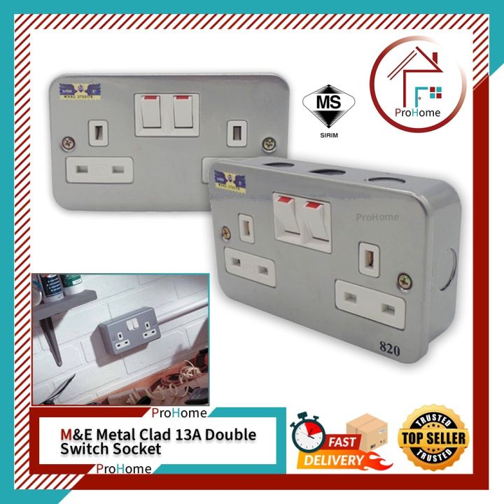 ProHome88 M&E Metal Clad 13A Double Switch Socket/ 2Way 13A Metal Clad ...