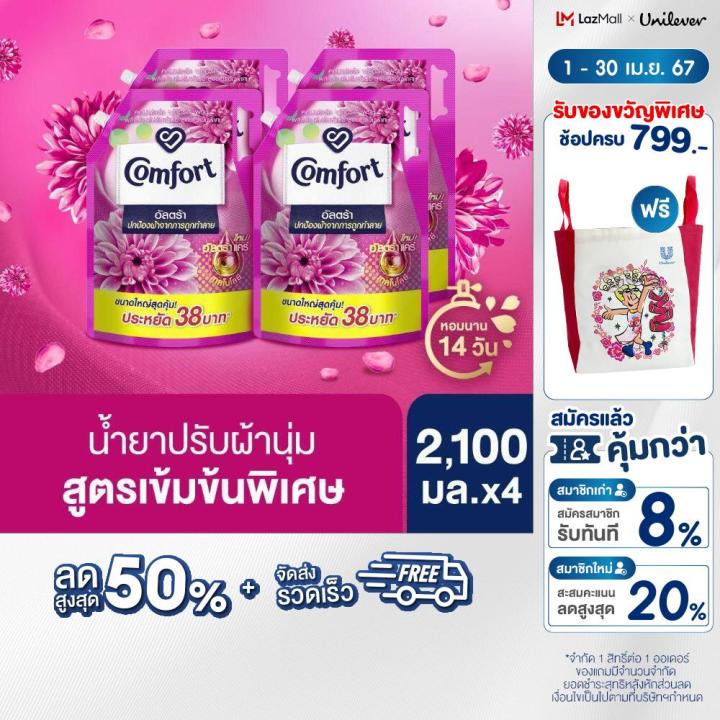คอมฟอร์ท อัลตร้า น้ำยาปรับผ้านุ่ม ปกป้องผ้าจากการถูกทำลาย 2100 มล. x2 ...