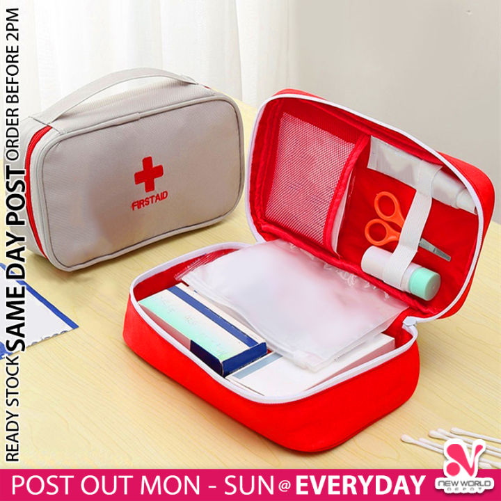 𝗔𝗡𝗧𝗜 𝗦𝗣𝗟𝗔𝗦𝗛 》Portable Emergency First Aid Kit Storage Bag Medical Supplies Organizer Beg Peti ...