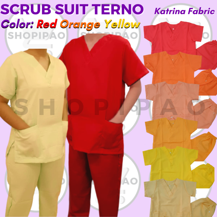 Scrubsuit Terno Upper and Pants Scrub Suit Red Orange Yellow | Lazada PH