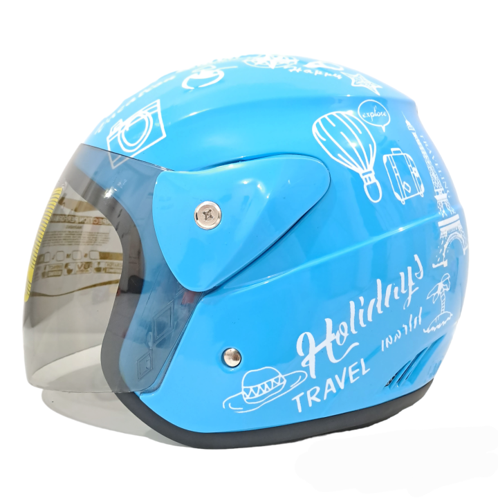 HELM EVO TRAVELING BIRU HALFFACE NOUVO SNI DEWASA MOTIF - BUKAN KYT INK ...