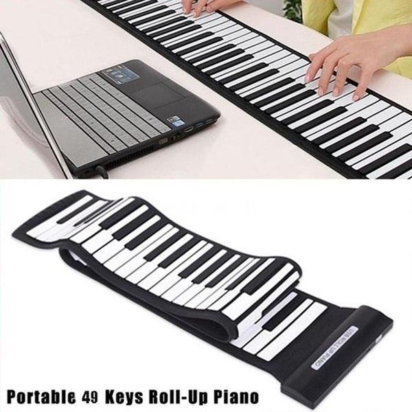 Portable 49 Keys Flexible Roll-Up Piano USB Electronic Keyboard Hand Roll Piano For Music Lovers ...