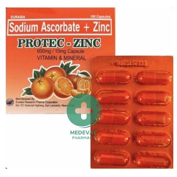 PROTEC - ZINC (10 Capsules ) 600mg / 10mg Capsule (Sodium Ascorbate ...