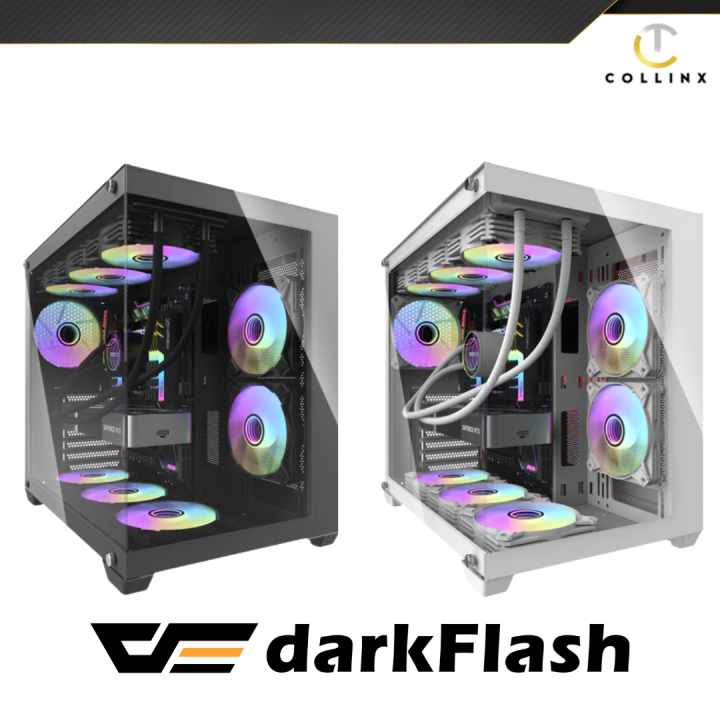 DARKFLASH C285P Case | Glass Side Panel Dual Chamber | ATX PC Case Tempered Glass Panoramic Side ...