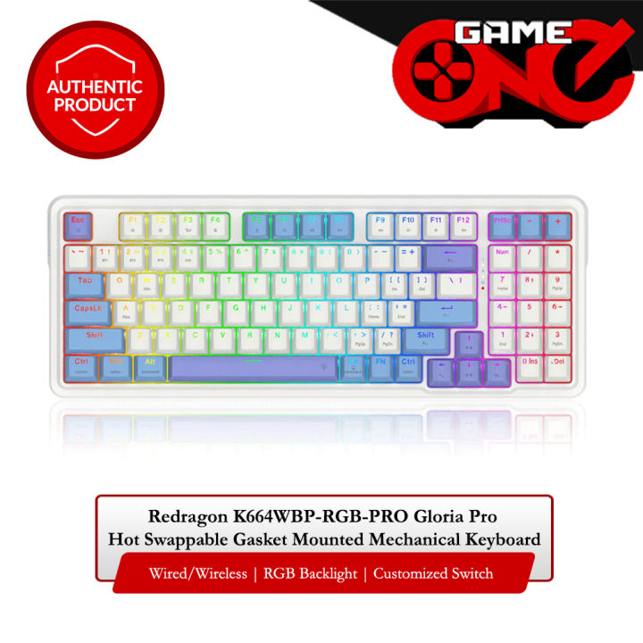 Redragon K664WBP-RGB-PRO Gloria Pro Tri-Mode Hot Swappable Gasket ...