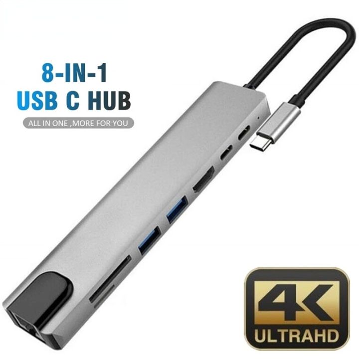 8-IN-1 USB C HUB Type C To HDMI 4K USB 3.0 87W PD Power Delivery RJ45 ...